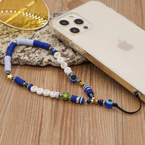 CASELIX | Accessories | Blue Beaded Love Phone Charm Lanyard Wrist ...